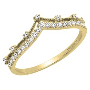 dazzlingrock collection round white diamond beaded chevron wedding band for women (0.25 ctw, color i-j, clarity i2-i3) in 10k yellow gold, size 7