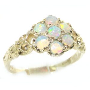 925 sterling silver natural opal womens anniversary ring - size 7.25