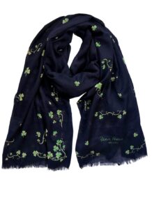 patrick francis shamrock designed fashion scarf, navy colour