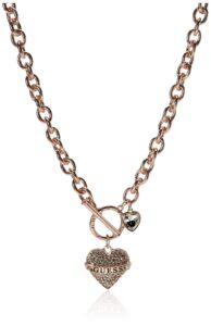 guess women's toggle logo charm necklace, rose gold, one size