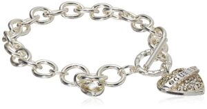 guess women's silvertone chain toggle dangle heart charm bracelet