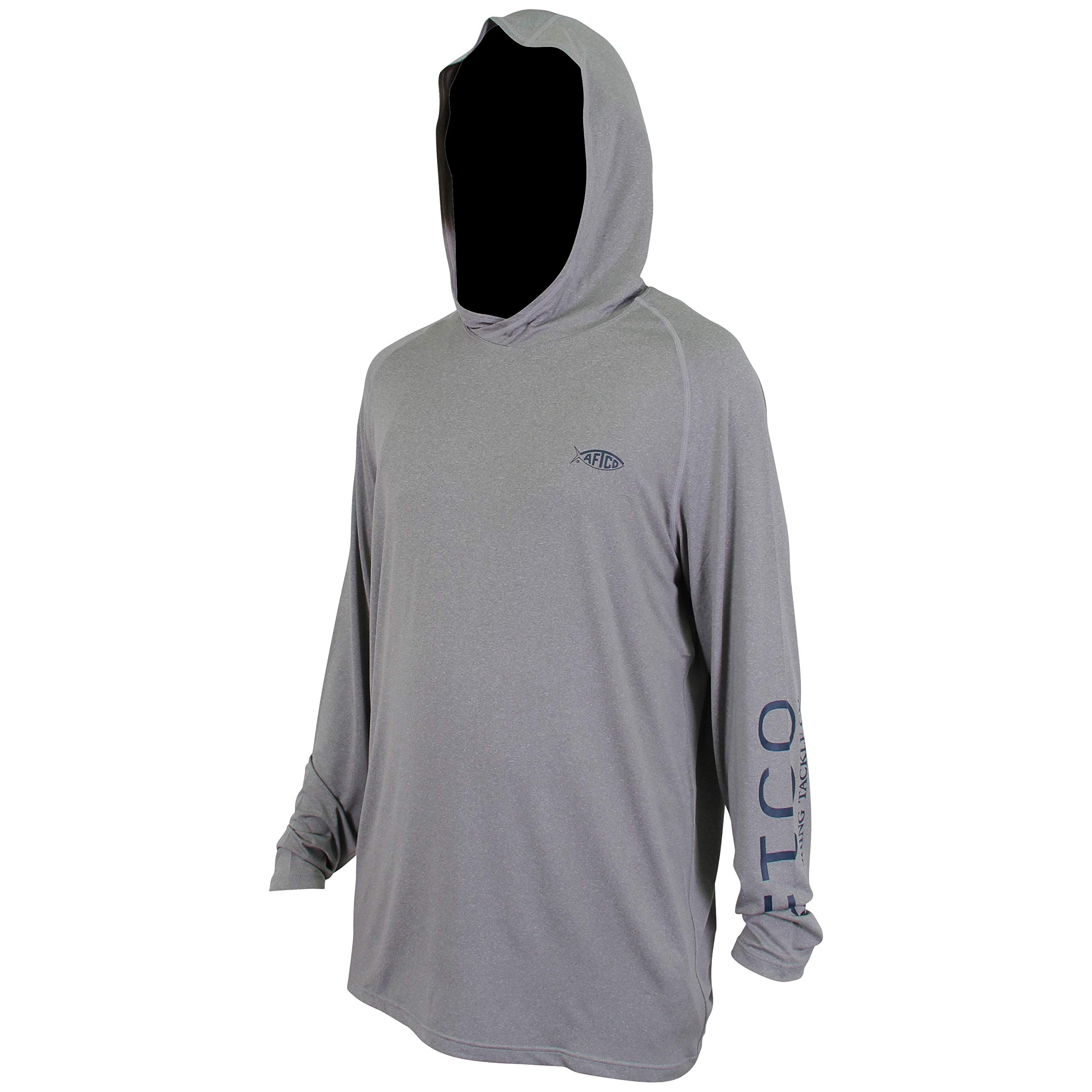 AFTCO Men's Samurai 2 Hooded Long Sleeve Shirt - Steel Heather- 2XLarge