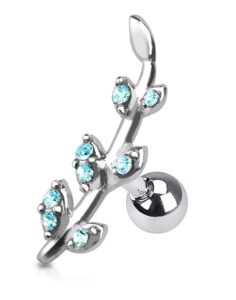 forbidden body jewelry 16g surgical steel cz studded vine & leaves climbing cartilage/helix earring (aqua)