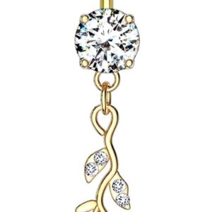 Forbidden Body Jewelry 14g Surgical Steel Sexy Vine with Solitaire CZ Dangle Belly Ring, Gold Tone