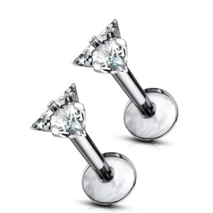 forbidden body jewelry 16 g titanium internally threaded cz triangle flat back piercing stud earring, helix, cartilage, labret, monroe for women or men-6mm 2pc…