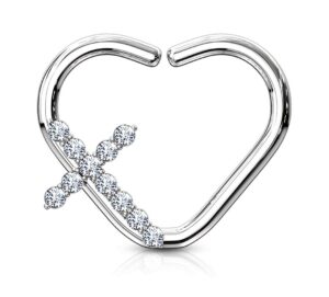 forbidden body jewelry platinum plated heart w/cz cross daith & cartilage hoop earring (right ear)