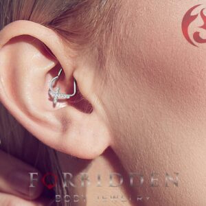 Forbidden Body Jewelry Platinum Plated Heart w/CZ Cross Daith & Cartilage Hoop Earring (Right Ear)