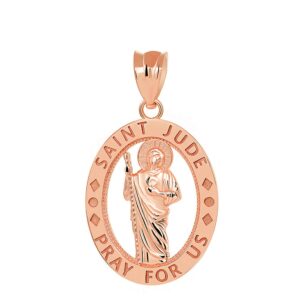 10k saint jude pray for us charm oval pendant in rose gold