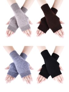 4 pairs cashmere fingerless gloves wrist warmers with thumb hole for women and men (7.5 x 3.5 inches)()