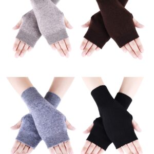 4 Pairs Cashmere Fingerless Gloves Wrist Warmers with Thumb Hole for Women and Men (7.5 x 3.5 inches)()