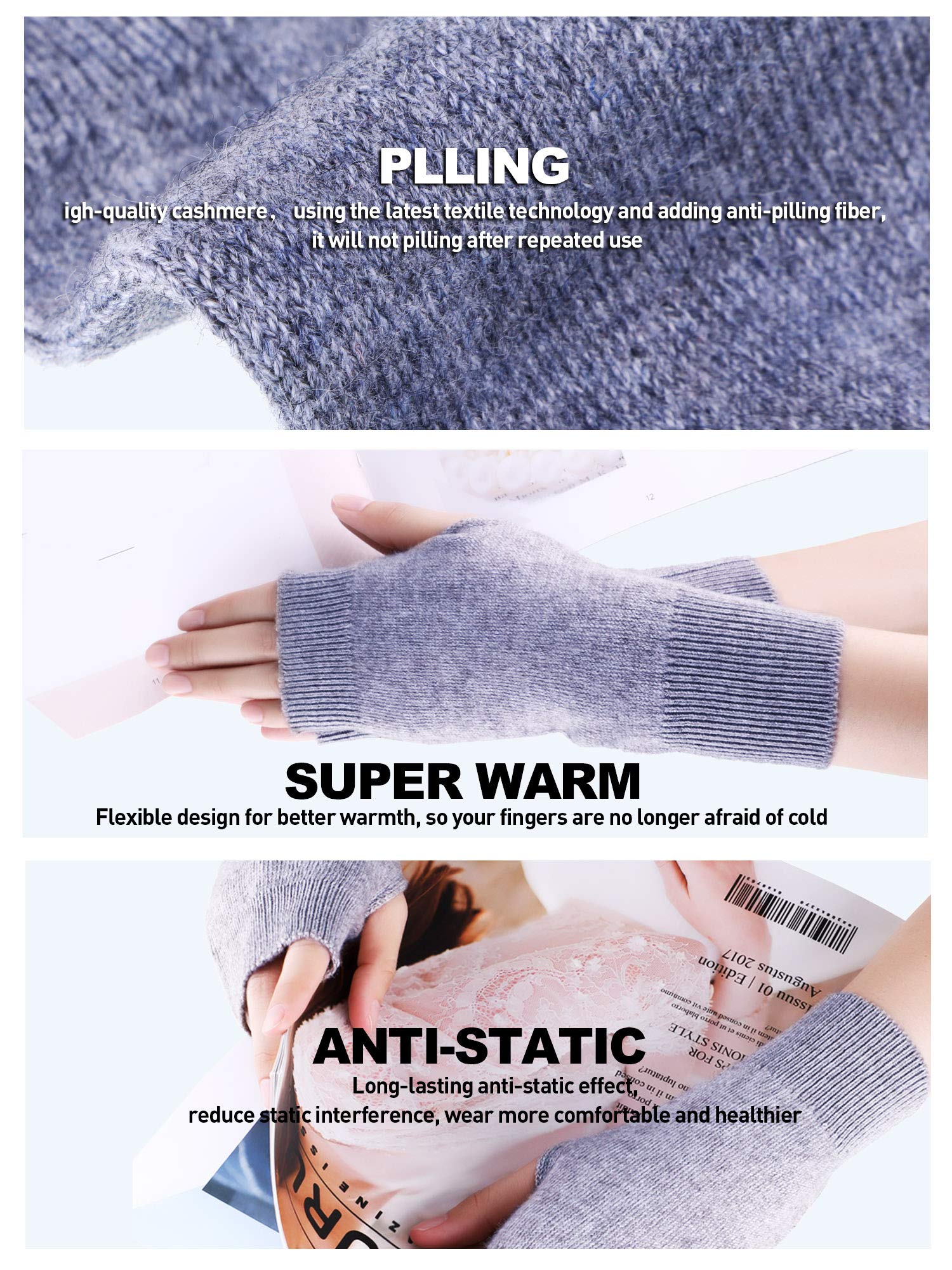 4 Pairs Cashmere Fingerless Gloves Wrist Warmers with Thumb Hole for Women and Men (7.5 x 3.5 inches)()