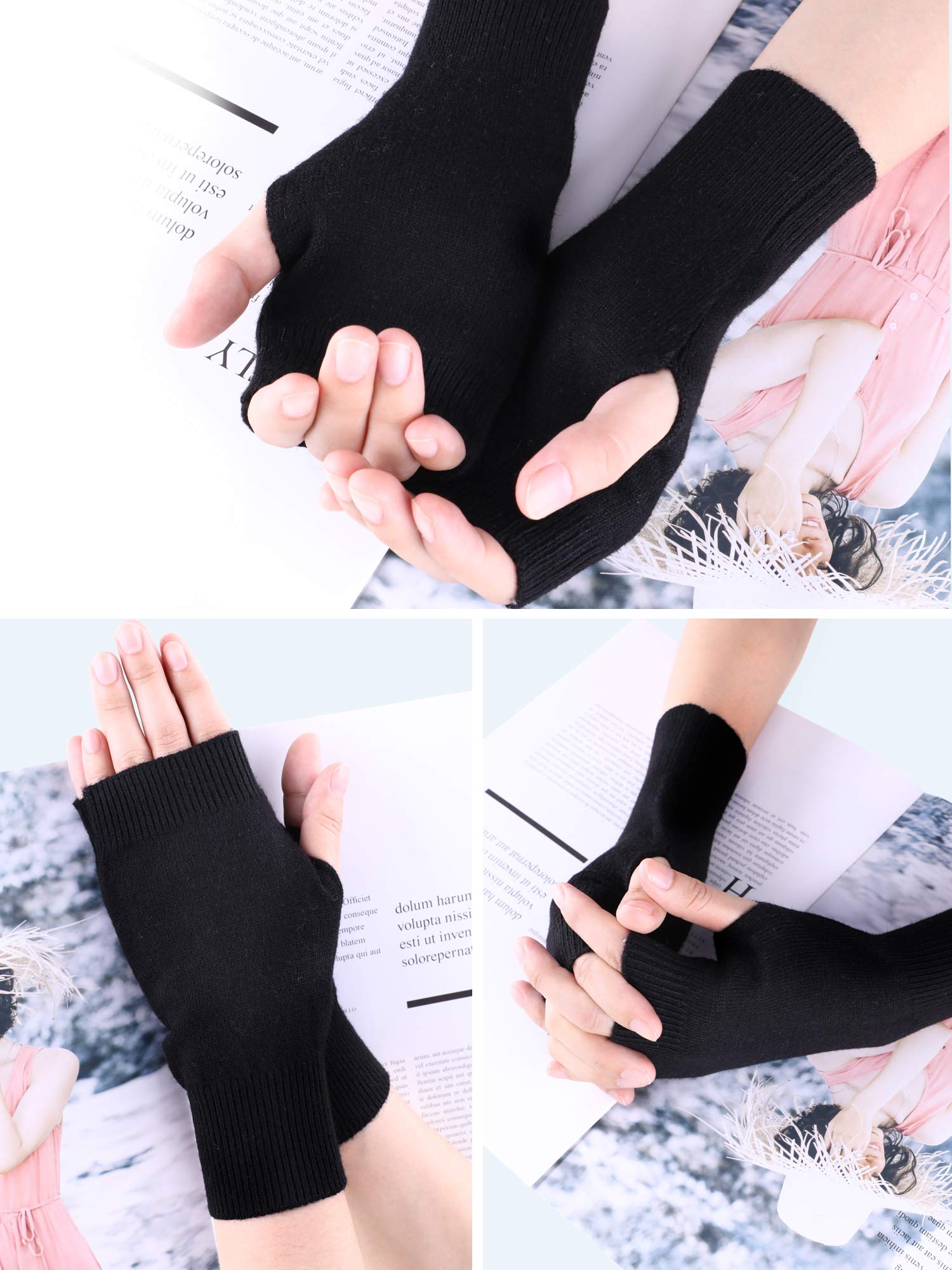 4 Pairs Cashmere Fingerless Gloves Wrist Warmers with Thumb Hole for Women and Men (7.5 x 3.5 inches)()