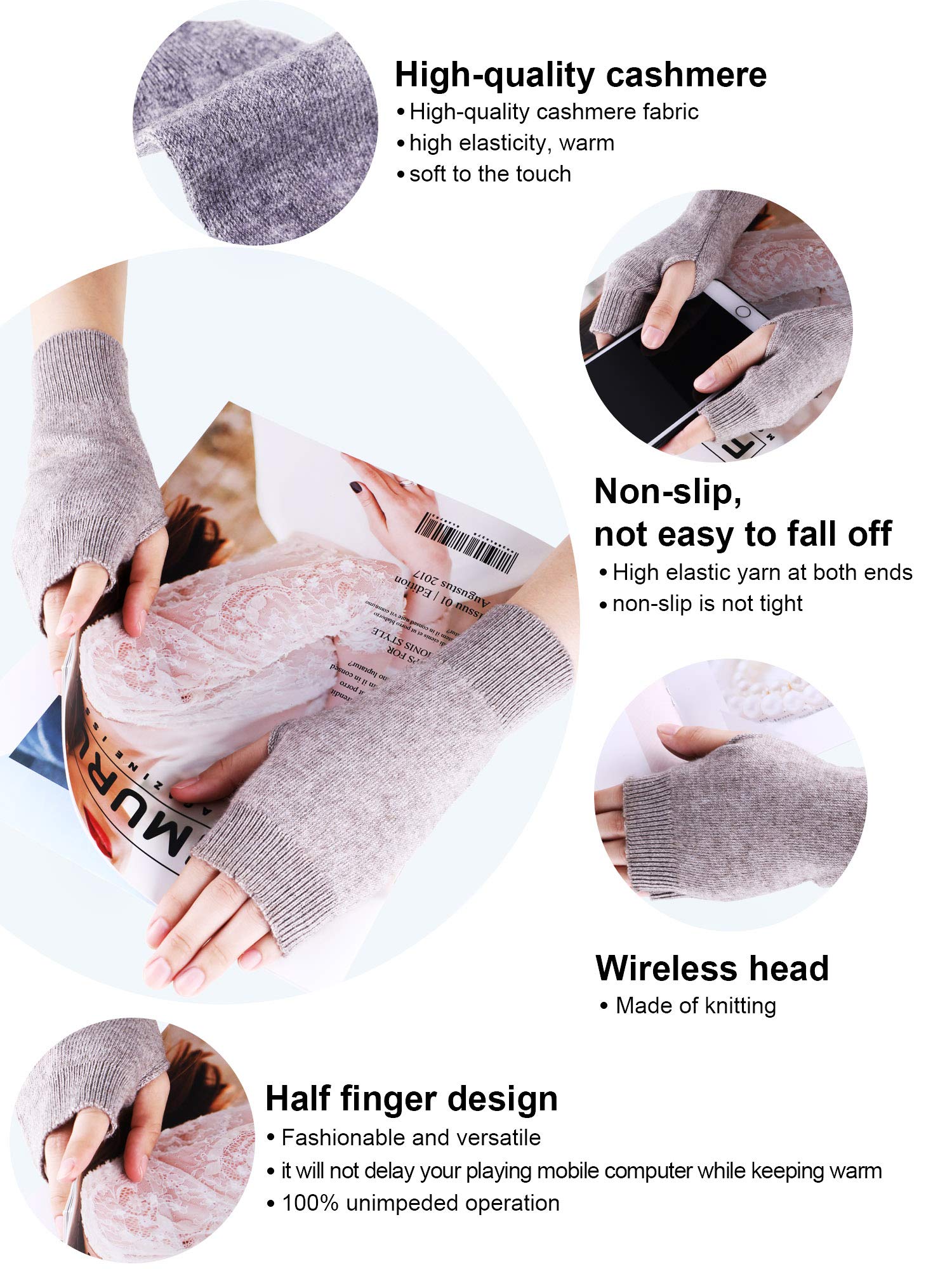 4 Pairs Cashmere Fingerless Gloves Wrist Warmers with Thumb Hole for Women and Men (7.5 x 3.5 inches)()