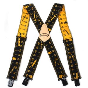 melotough tool belt suspenders work suspenders 2" wide adjustable and elastic braces x shape with very strong clips - heavy duty tape measure suspenders for men (black tape)