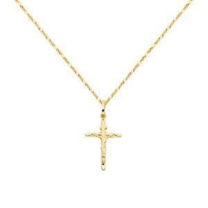 tgdj 14k yellow gold crucifix cross pendant with 1.6mm figaro chain necklace (20.0)