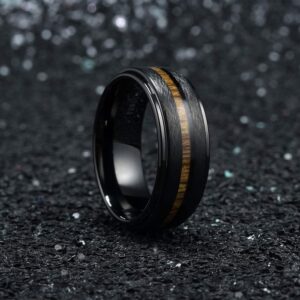 King Will Nature 8mm Black Tungsten Carbide Wedding Band Real Wood Inlay Matte Brushed Finish 6.5