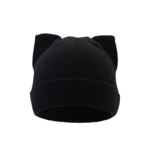 b&c.room cat ears hats warm wool cable knit beanie winter caps for women girls in fall winter black