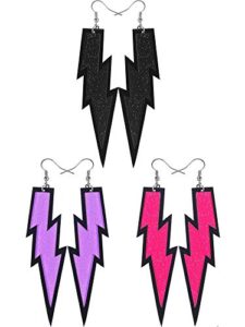 gejoy 3 pairs women fashion retro neon earrings for 80s party or retro costume party (black, purple, rose red)