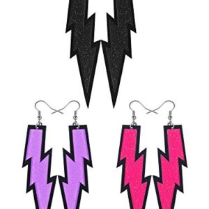 Gejoy 3 Pairs Women Fashion Retro Neon Earrings for 80s Party or Retro Costume Party (Black, Purple, Rose Red)