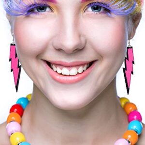 Gejoy 3 Pairs Women Fashion Retro Neon Earrings for 80s Party or Retro Costume Party (Black, Purple, Rose Red)