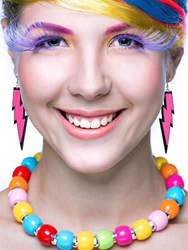 Gejoy 3 Pairs Women Fashion Retro Neon Earrings for 80s Party or Retro Costume Party (Black, Purple, Rose Red)