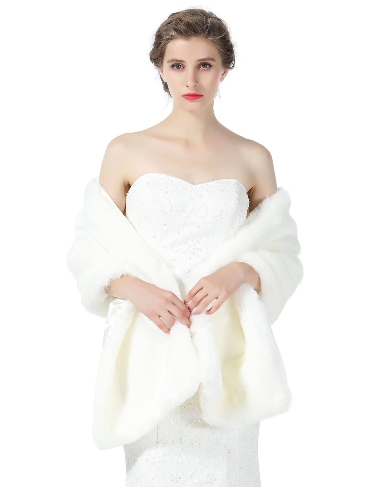 Faux fur Shawl Wrap for Wedding Women Shrug Bridal Stole Winter Cover Up Bridesmaids Cape