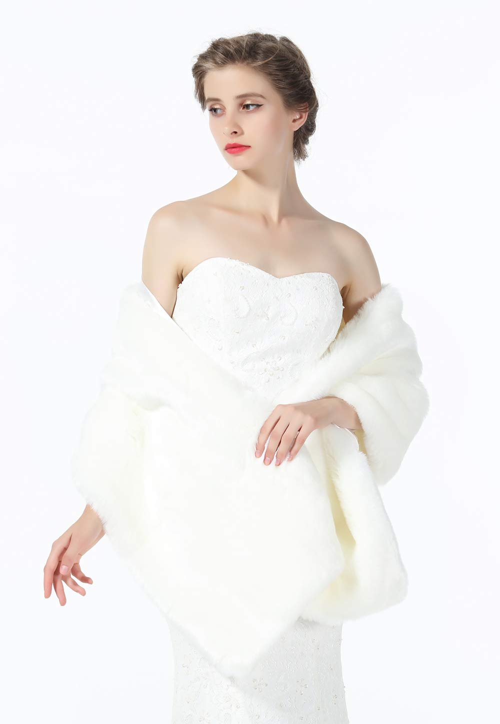 Faux fur Shawl Wrap for Wedding Women Shrug Bridal Stole Winter Cover Up Bridesmaids Cape