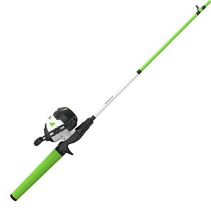 zebco roam spincast reel and fishing rod combo, 6-foot 2-piece fiberglass fishing pole with comfortgrip handle, quickset anti-reverse fishing reel, pre-spooled with 10-pound zebco line, green