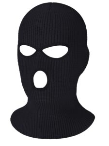 satinior 3 holes full face cover outdoor balaclava knitted neck gaiter ski mask for sports cycling (pure black,medium)