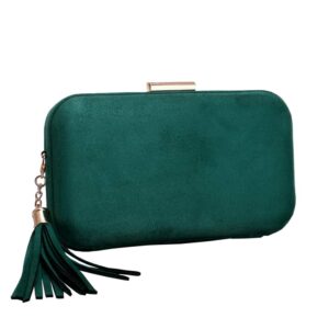 missfiona womens solid color velvet evening clutch hardbox formal handbag purse(emerald)