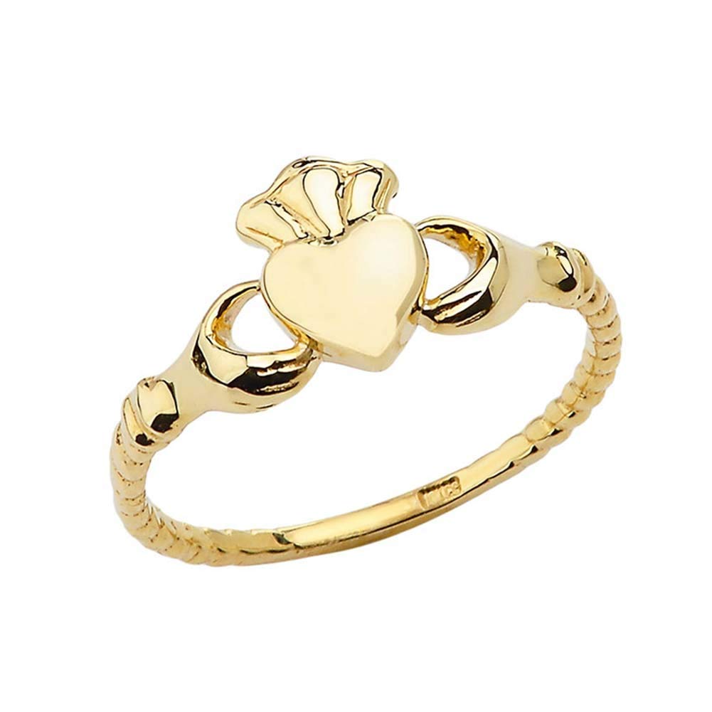 Dainty 10k Yellow Gold Claddagh Rope-Style Ring (Size 6.5)