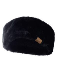 c.c women's soft faux fur feel sherpa lined ear warmer headband headwrap, black