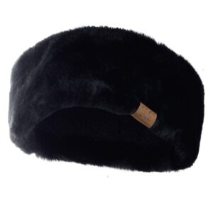 C.C Women's Soft Faux Fur Feel Sherpa Lined Ear Warmer Headband Headwrap, Black