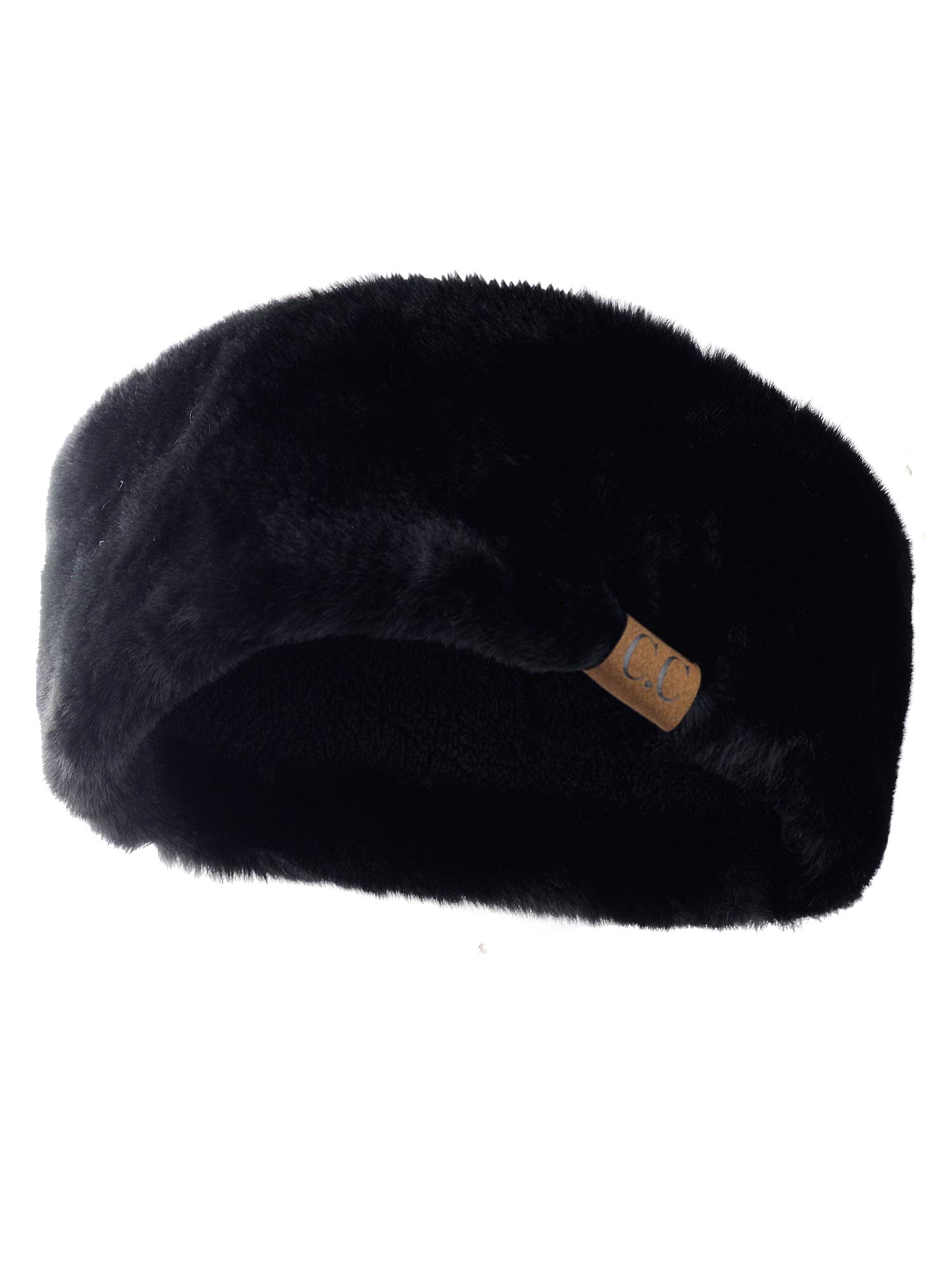 C.C Women's Soft Faux Fur Feel Sherpa Lined Ear Warmer Headband Headwrap, Black