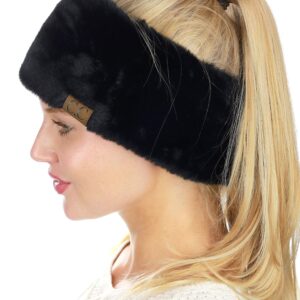 C.C Women's Soft Faux Fur Feel Sherpa Lined Ear Warmer Headband Headwrap, Black