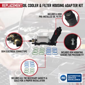 Engine Oil Cooler and Filter Housing Adapter Kit - Replaces 68105583AF, 68105583AE - Compatible with Chrysler, Dodge & Jeep 3.6L V6 Vehicles - 200, Town & Country, Grand Caravan, Wrangler, Ram