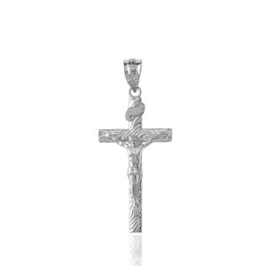 solid 925 sterling silver wood textured crucifix cross pendant (1.40")