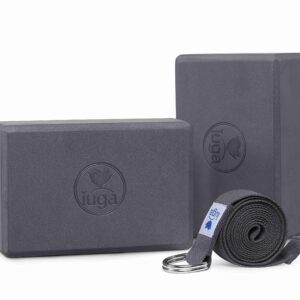 IUGA Yoga Block 2 Pack with Yoga Strap, High Density Yoga Blocks 9”x6”x3”to Improve Strength, Flexibility and Balance, Light Weight and Non-Slip Surface for Yoga, Pilates and Meditation