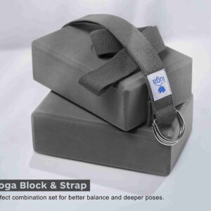 IUGA Yoga Block 2 Pack with Yoga Strap, High Density Yoga Blocks 9”x6”x3”to Improve Strength, Flexibility and Balance, Light Weight and Non-Slip Surface for Yoga, Pilates and Meditation