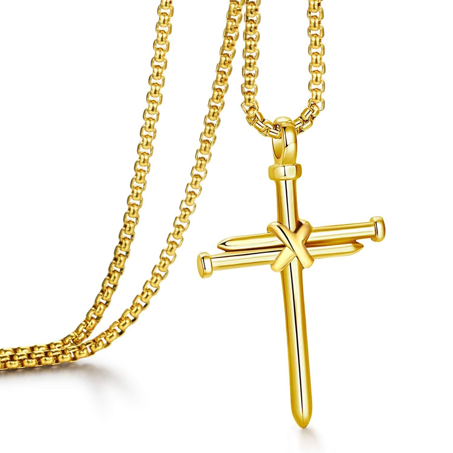 MUERDOU Cross Necklace for Men Women Cross Pendant STRENGTH Bible Verse Stainless Steel Necklace