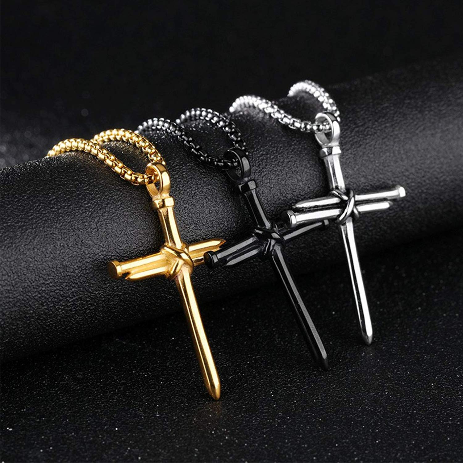 MUERDOU Cross Necklace for Men Women Cross Pendant STRENGTH Bible Verse Stainless Steel Necklace