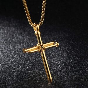 MUERDOU Cross Necklace for Men Women Cross Pendant STRENGTH Bible Verse Stainless Steel Necklace