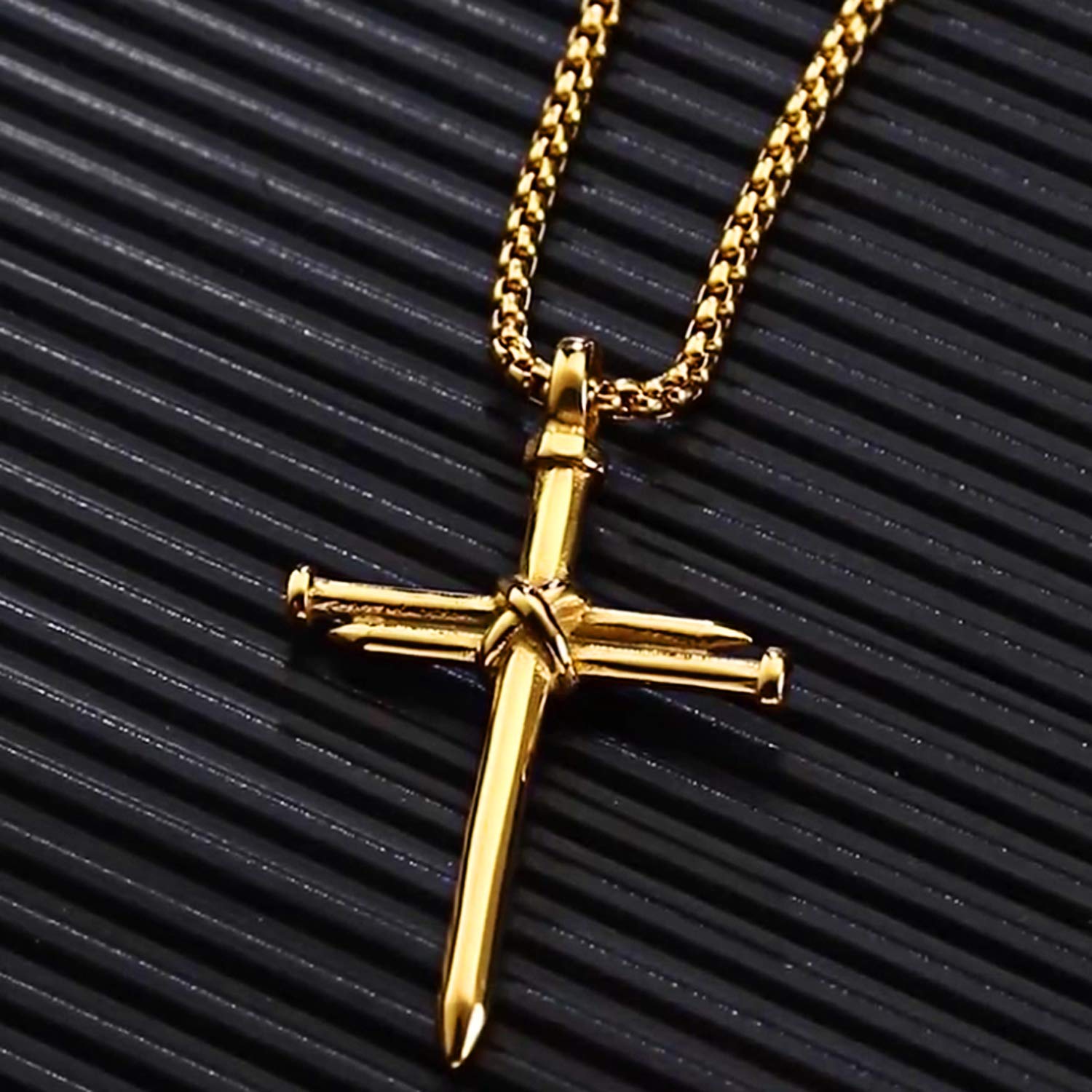 MUERDOU Cross Necklace for Men Women Cross Pendant STRENGTH Bible Verse Stainless Steel Necklace