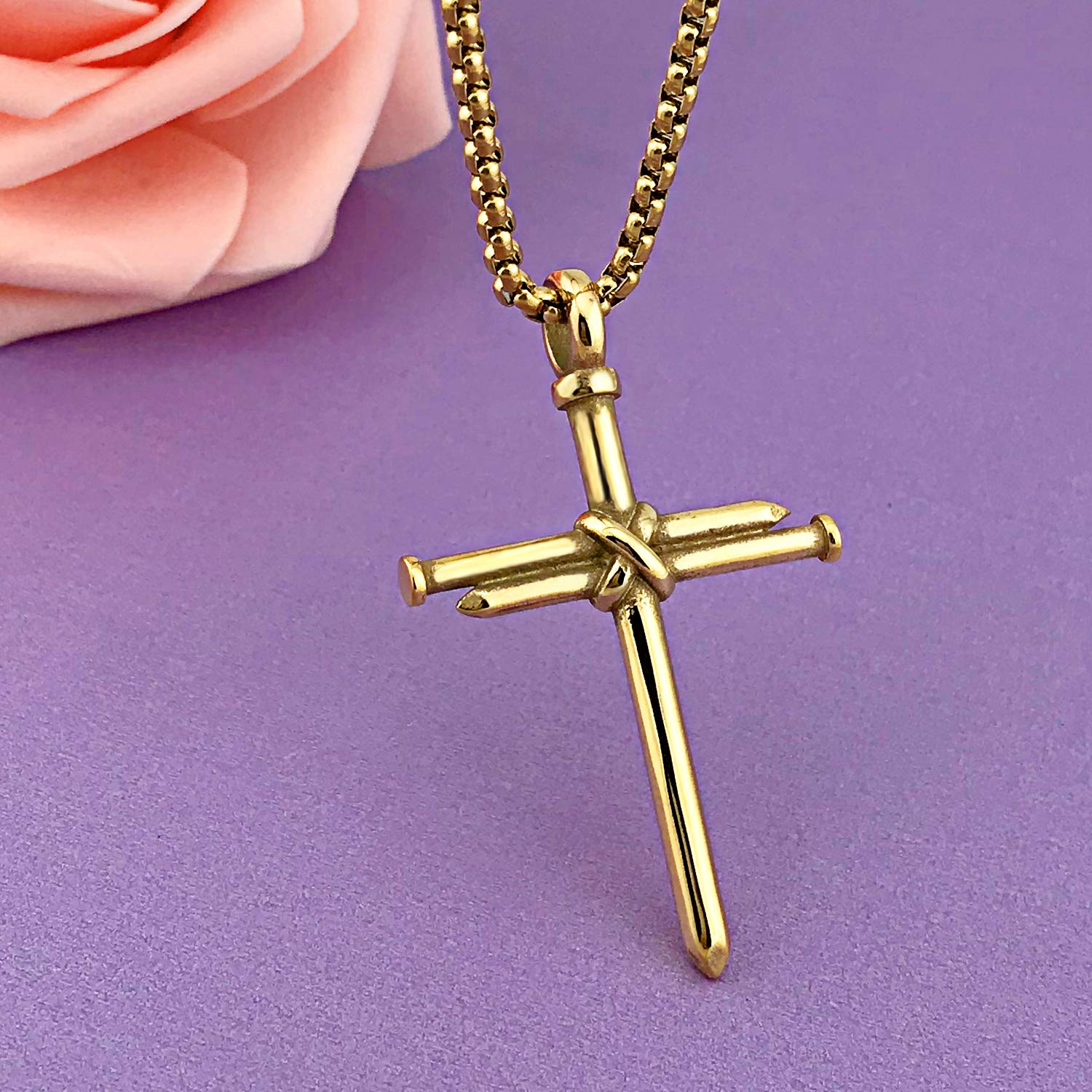 MUERDOU Cross Necklace for Men Women Cross Pendant STRENGTH Bible Verse Stainless Steel Necklace