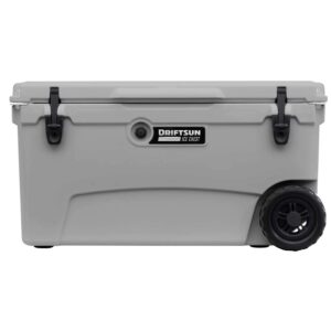 driftsun 70 quart wheeled ice chest, heavy duty, high performance commercial grade insulated rolling cooler, grey