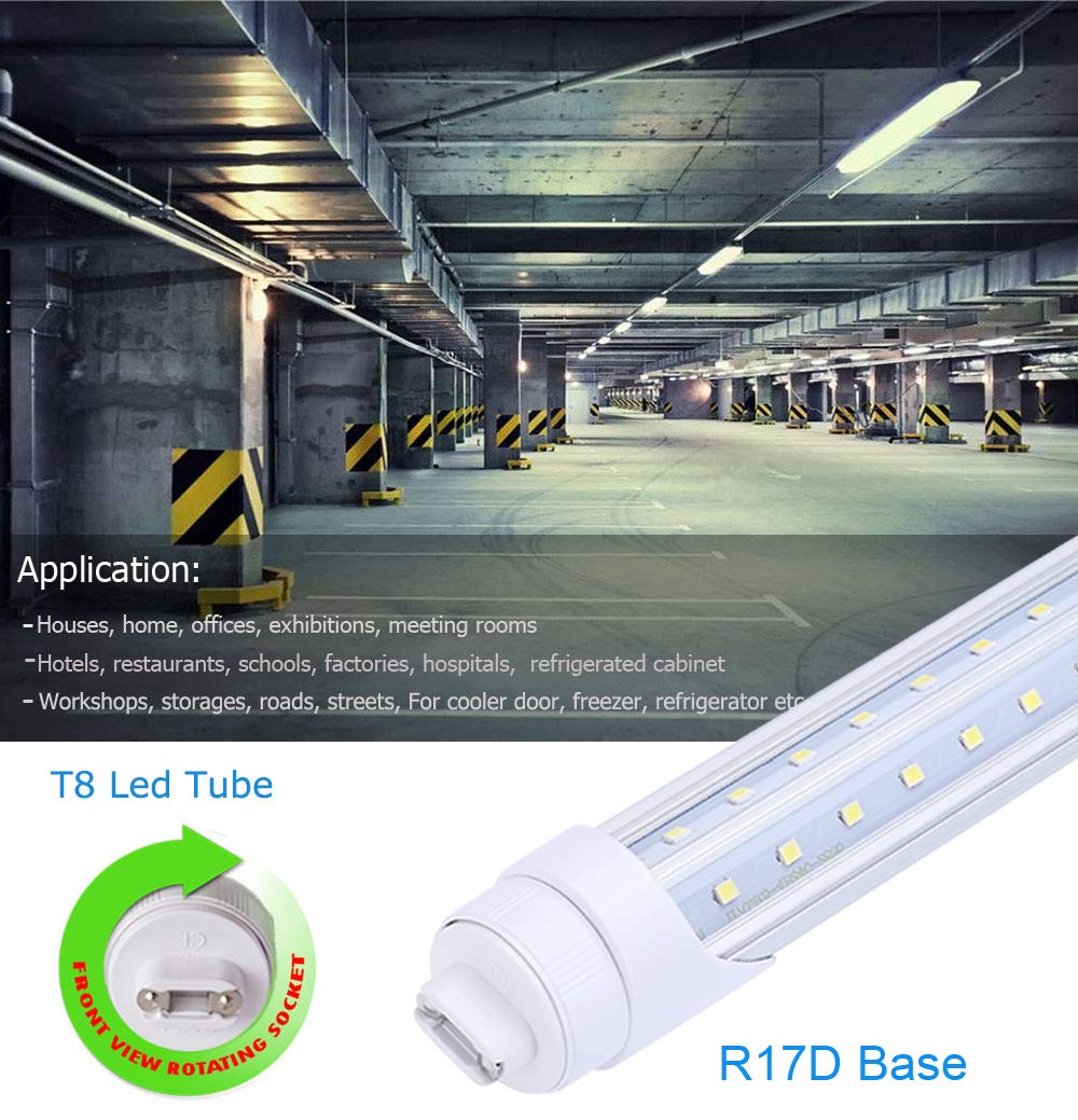 FALANFA R17D 8 Foot Bulb Light,270 Degree V Shaped LED Replacement for Fluorescent Fixtures,T8 6000K Cool White,Clear Cover,85V-265V, Dual-Ended,Rotatable HO Base (Pack of 12)