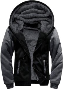 zity men's zip up hoodie heavyweight winter sweatshirt fleece sherpa lined warm jacket black gray xx-large