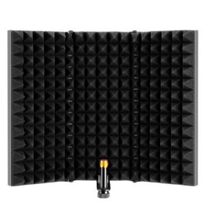 AGPTEK Microphone Isolation Shield, Foldable Adjustable Durable Studio Recording Microphone Isolator Panel for Stand Mount or Table Top