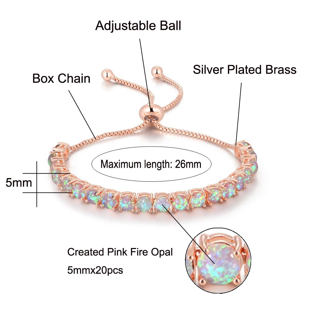 CiNily Mother's Day Gift Rose Gold Bracelet-Adjustable Opal Tennis Bracelet Fashion Jewelry Gifts for Women