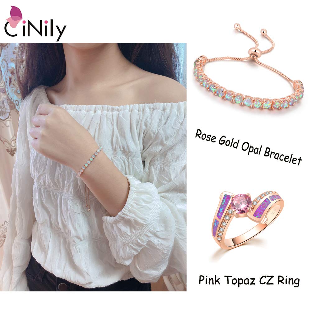 CiNily Mother's Day Gift Rose Gold Bracelet-Adjustable Opal Tennis Bracelet Fashion Jewelry Gifts for Women